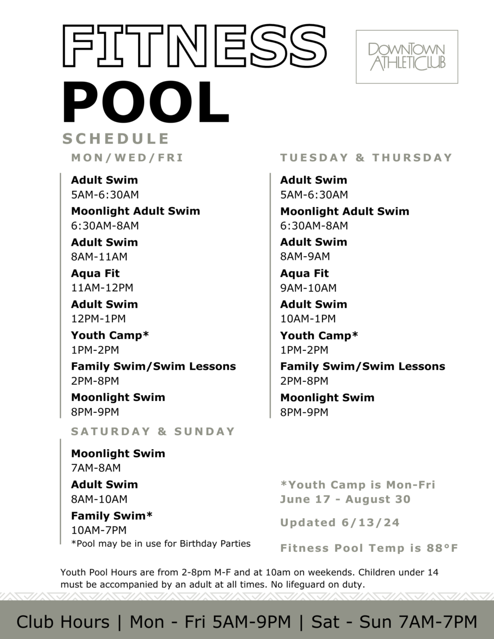 Aquatics Schedule | Downtown Athletic Club, Eugene, OR