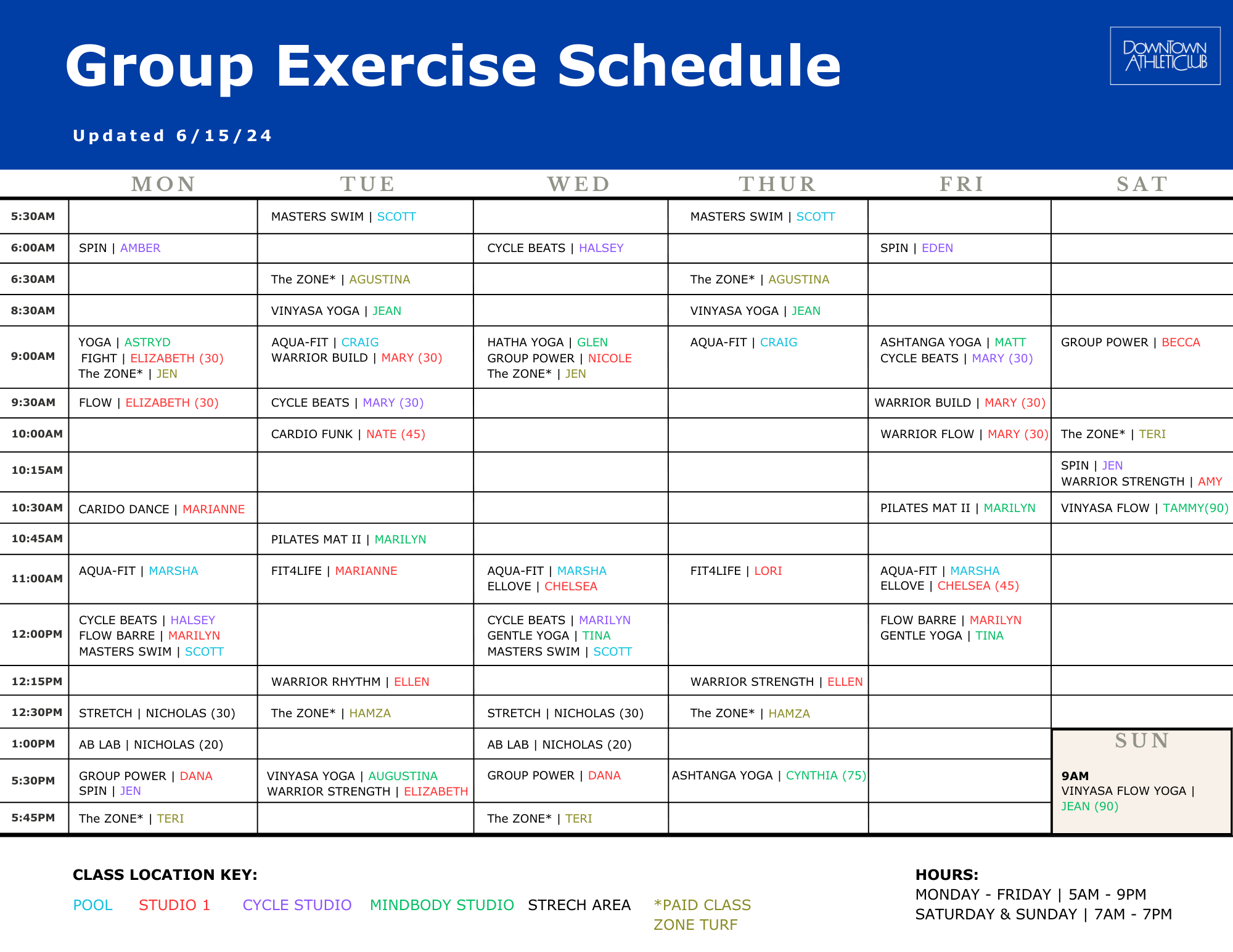 Class Schedule - Best Gym in Eugene | Eugene, OR | Downtown Athletic Club