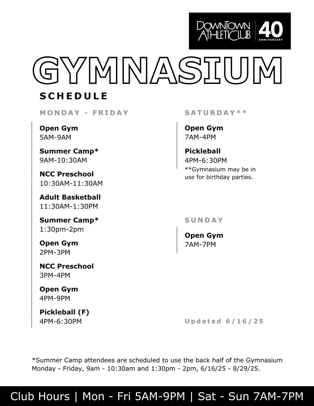 Gym Schedule | Downtown Athletic Club, Eugene, OR